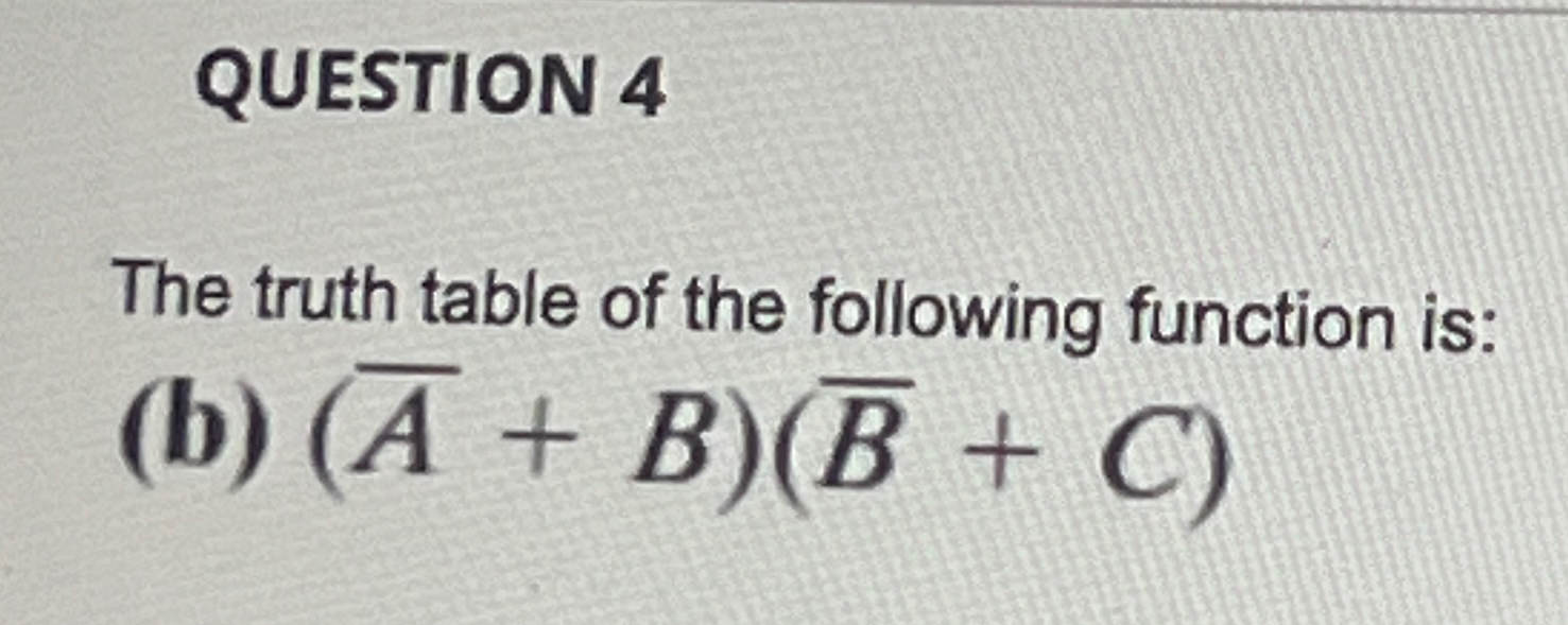 Solved QUESTION 4The truth table of the following function | Chegg.com