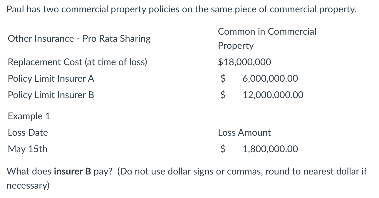 Solved Paul has the following property insurance policy | Chegg.com