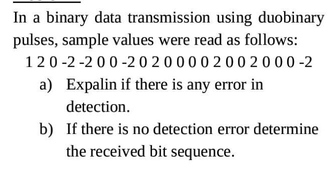 Solved In a binary data transmission using duobinary pulses, | Chegg.com