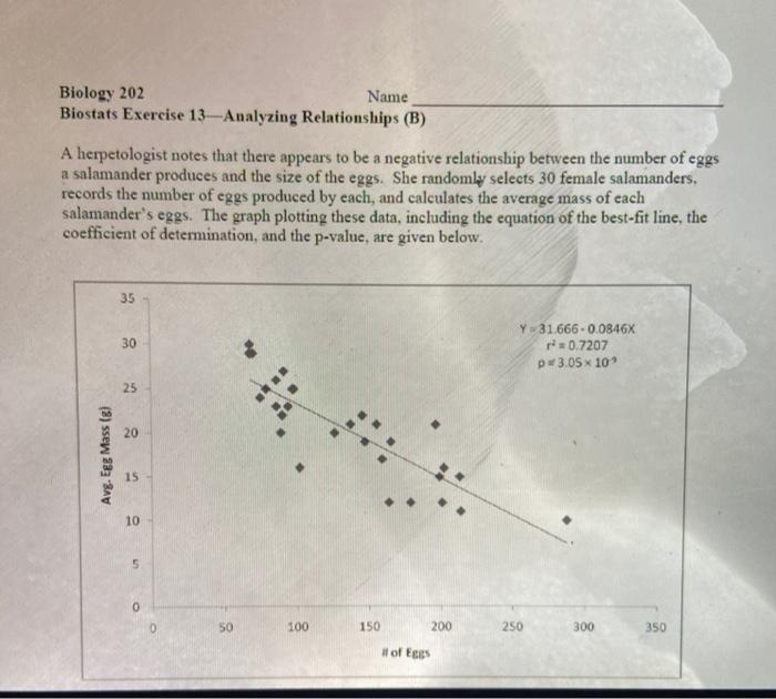 Solved Biology 202 Name Biostats Exercise 13-Analyzing | Chegg.com