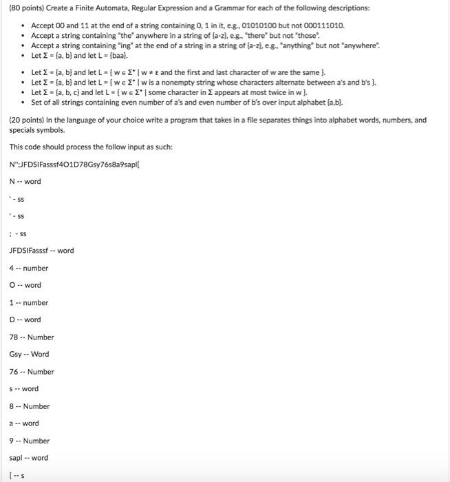 Solved (80 points) Create a Finite Automata, Regular | Chegg.com