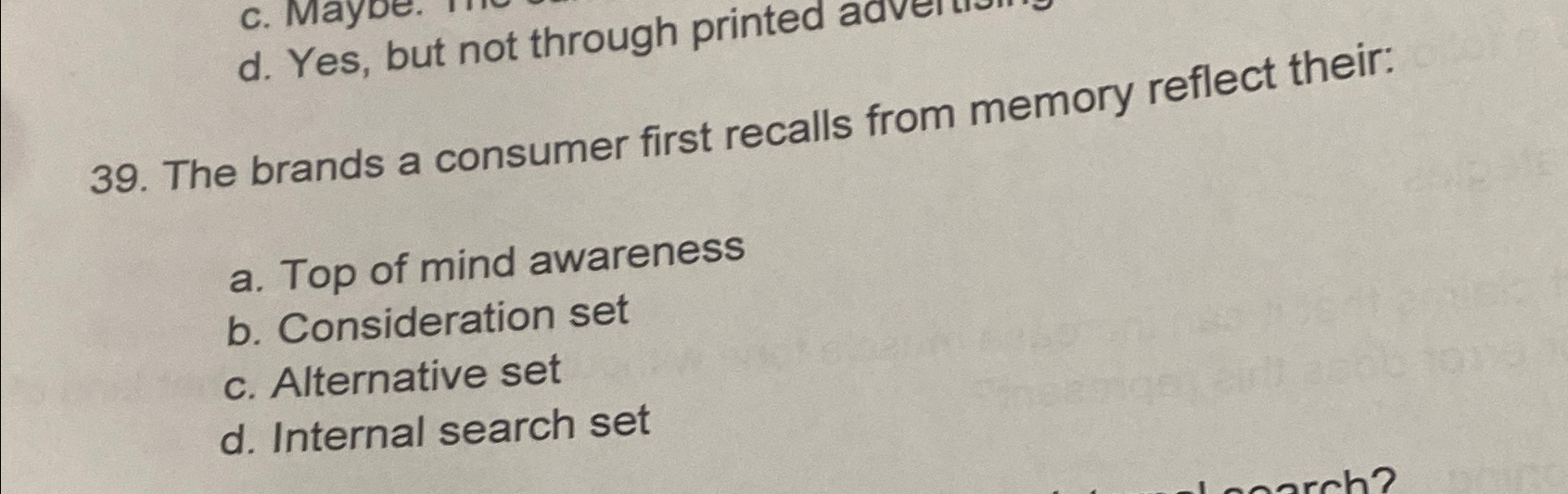 Solved The brands a consumer first recalls from memory | Chegg.com