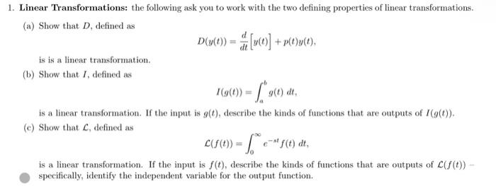 Solved 1. Linear Transformations: the following ask you to | Chegg.com