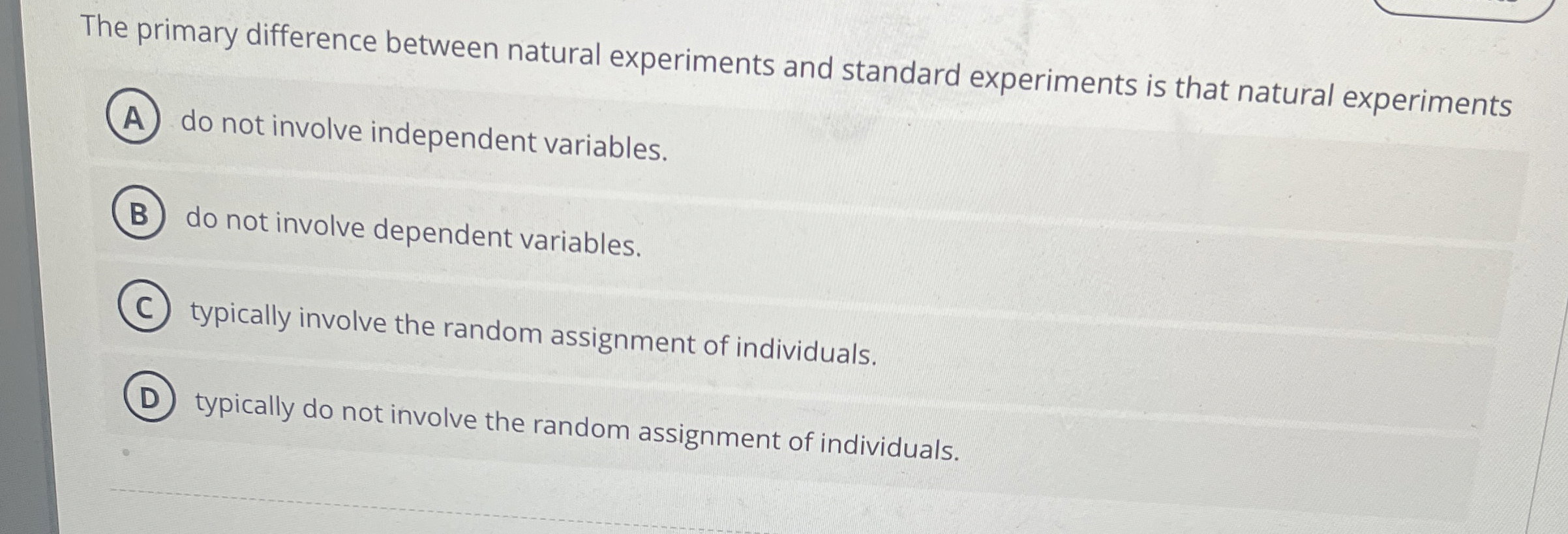 Solved The primary difference between natural experiments | Chegg.com