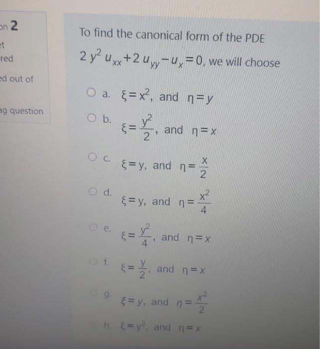 Solved on 2 To find the canonical form of the PDE red 2 y? | Chegg.com