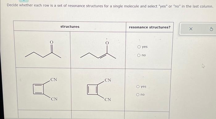 Solved Decide whether each row is a set of resonance | Chegg.com