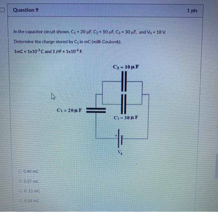 Solved Question 8 1 pts In the capacitor circuit shown, C1 | Chegg.com