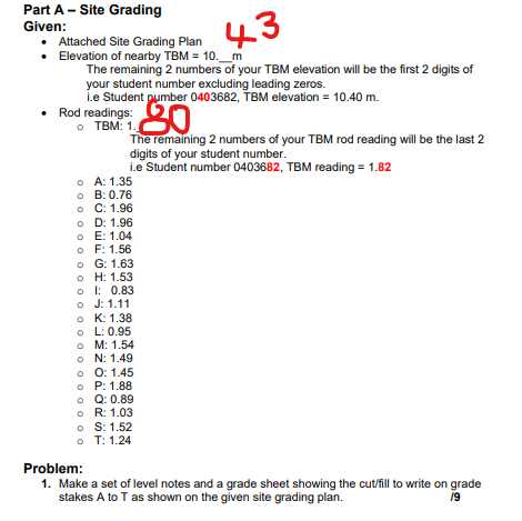 Part A - ﻿Site GradingGiven:Attached Site Grading | Chegg.com