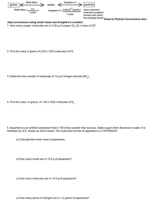 Mole Conversion Worksheet 102 Chemistry 1B High MOLI | Chegg.com