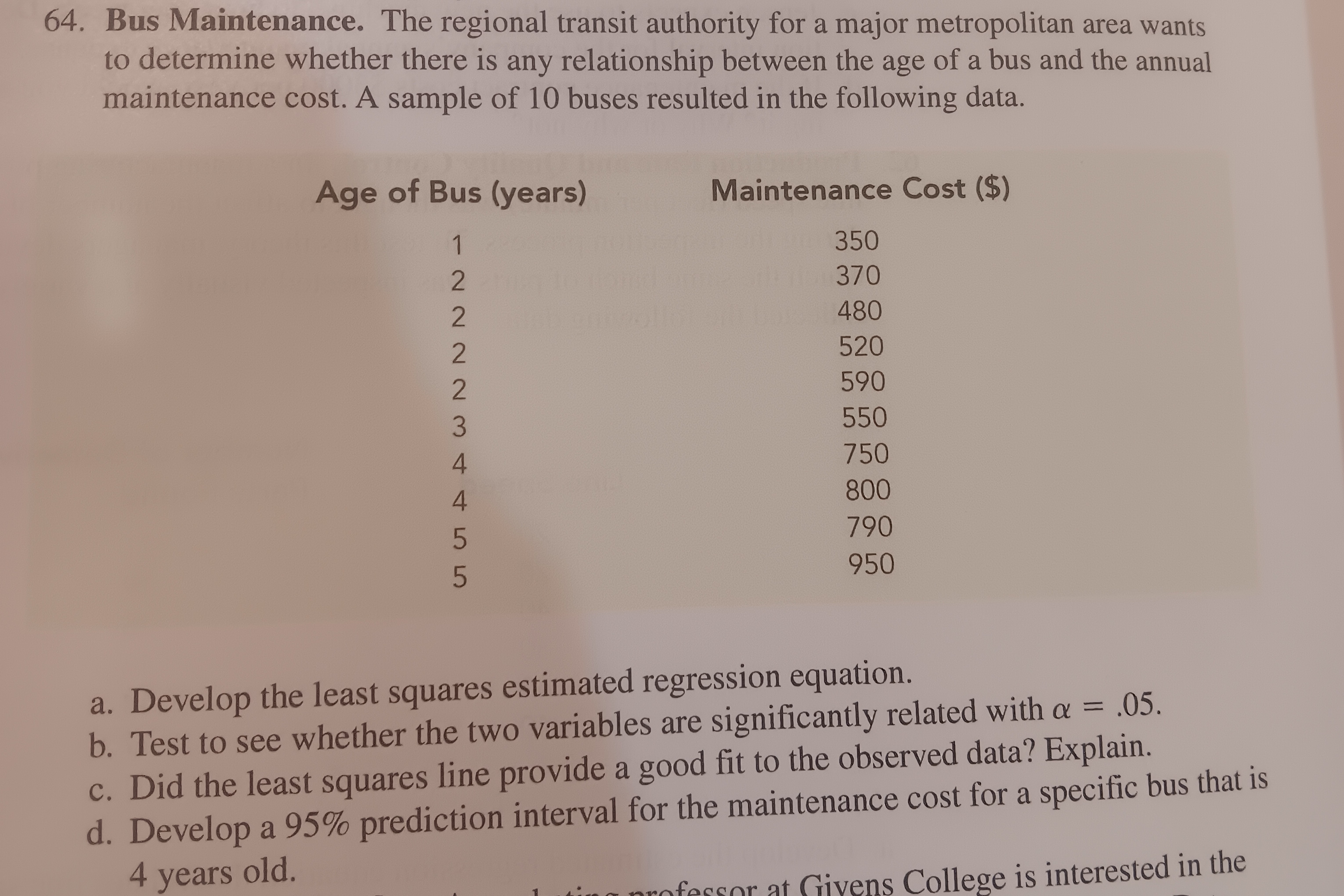 Solved 64. ﻿Bus Maintenance. The regional transit authority | Chegg.com