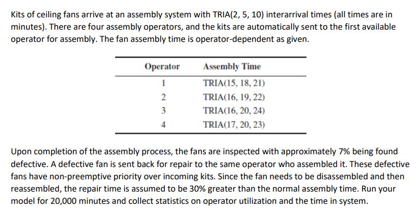Please show simulation model in Arena software to | Chegg.com
