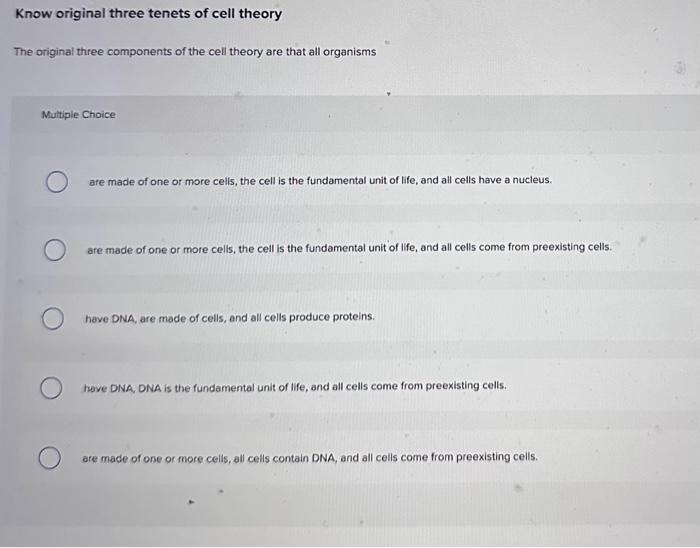 Solved Know original three tenets of cell theory The | Chegg.com