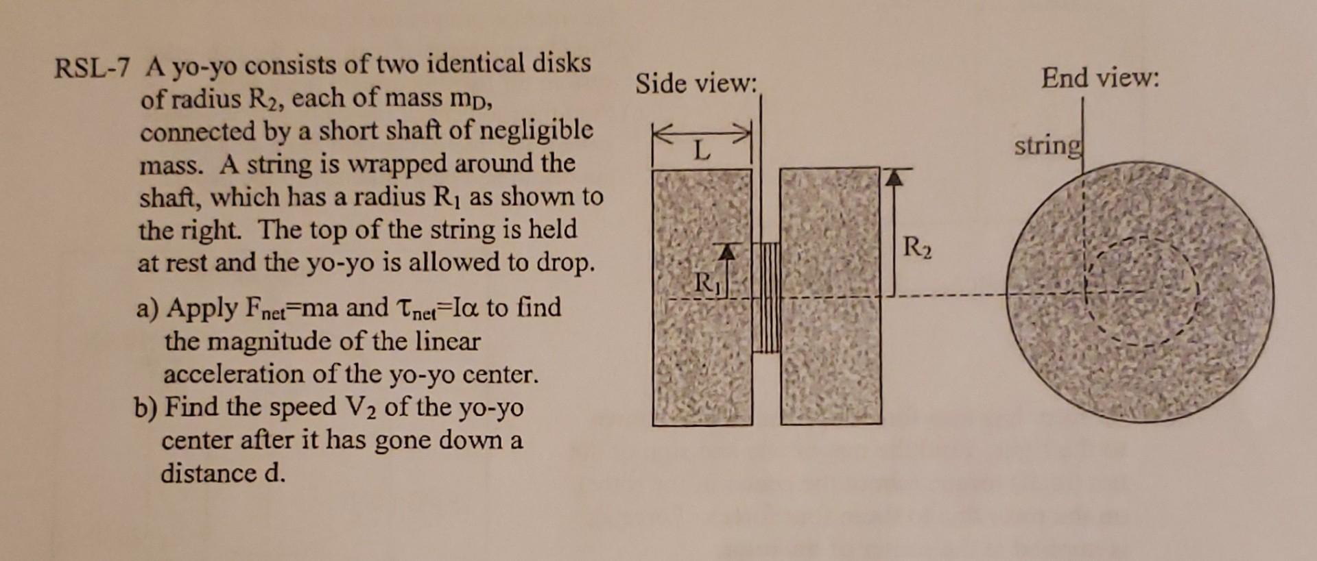 Solved RSL-7 A yo-yo consists of two identical disks of | Chegg.com
