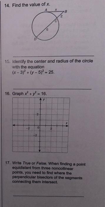 Solved 14)find the value of x15) identify the center and | Chegg.com