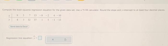 Solved Compute the least-squares regression equation for the | Chegg.com