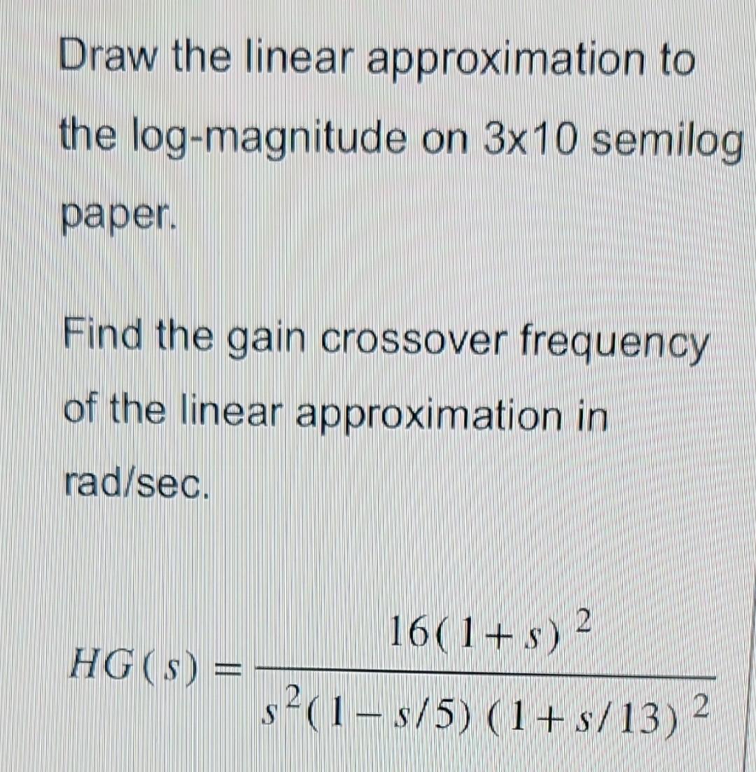Solved Find the gain crossover frequency of the linear | Chegg.com
