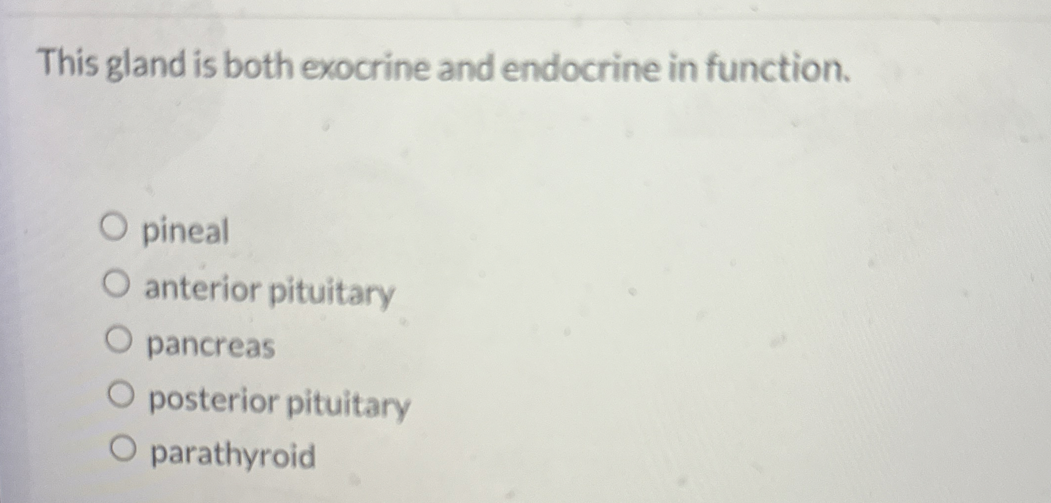Solved This gland is both exocrine and endocrine in | Chegg.com