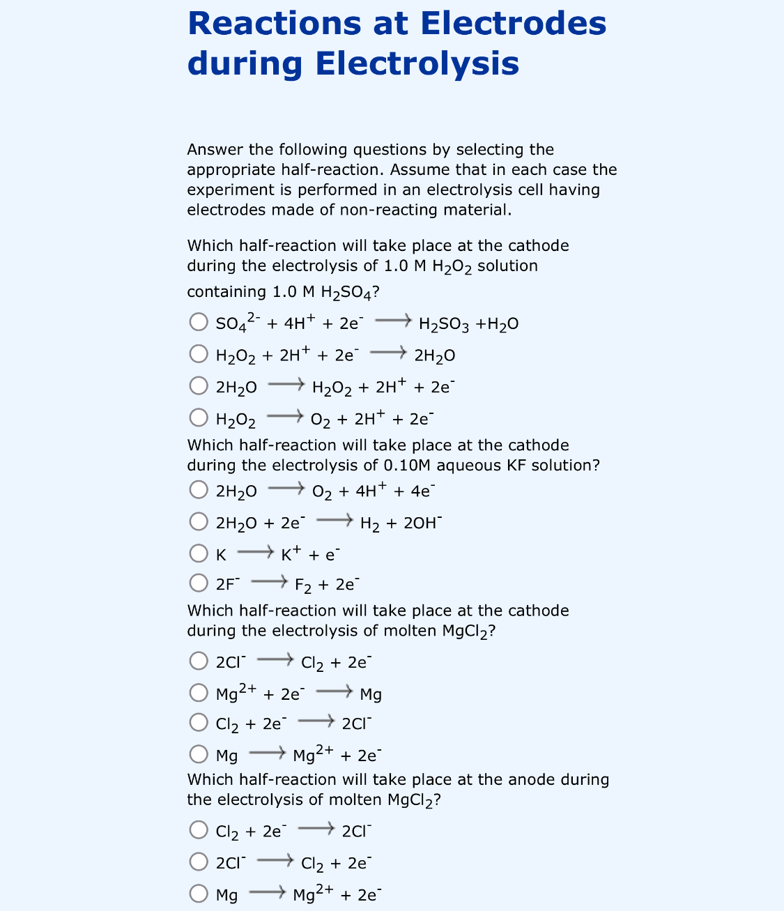 Solved Reactions at Electrodes during ElectrolysisAnswer the | Chegg.com