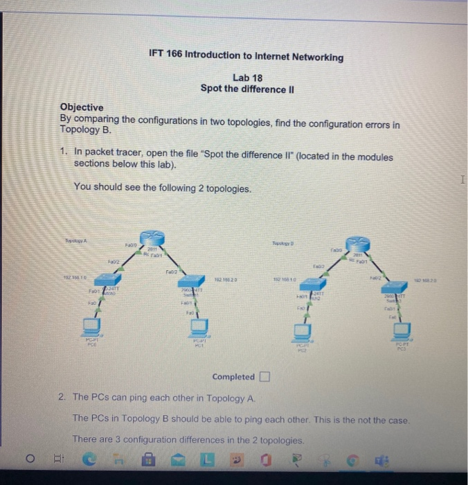 IFT 166 Introduction to Internet Networking Lab 18 | Chegg.com
