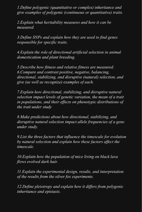 Solved 1. Define polygenic (quantitative or complex) | Chegg.com