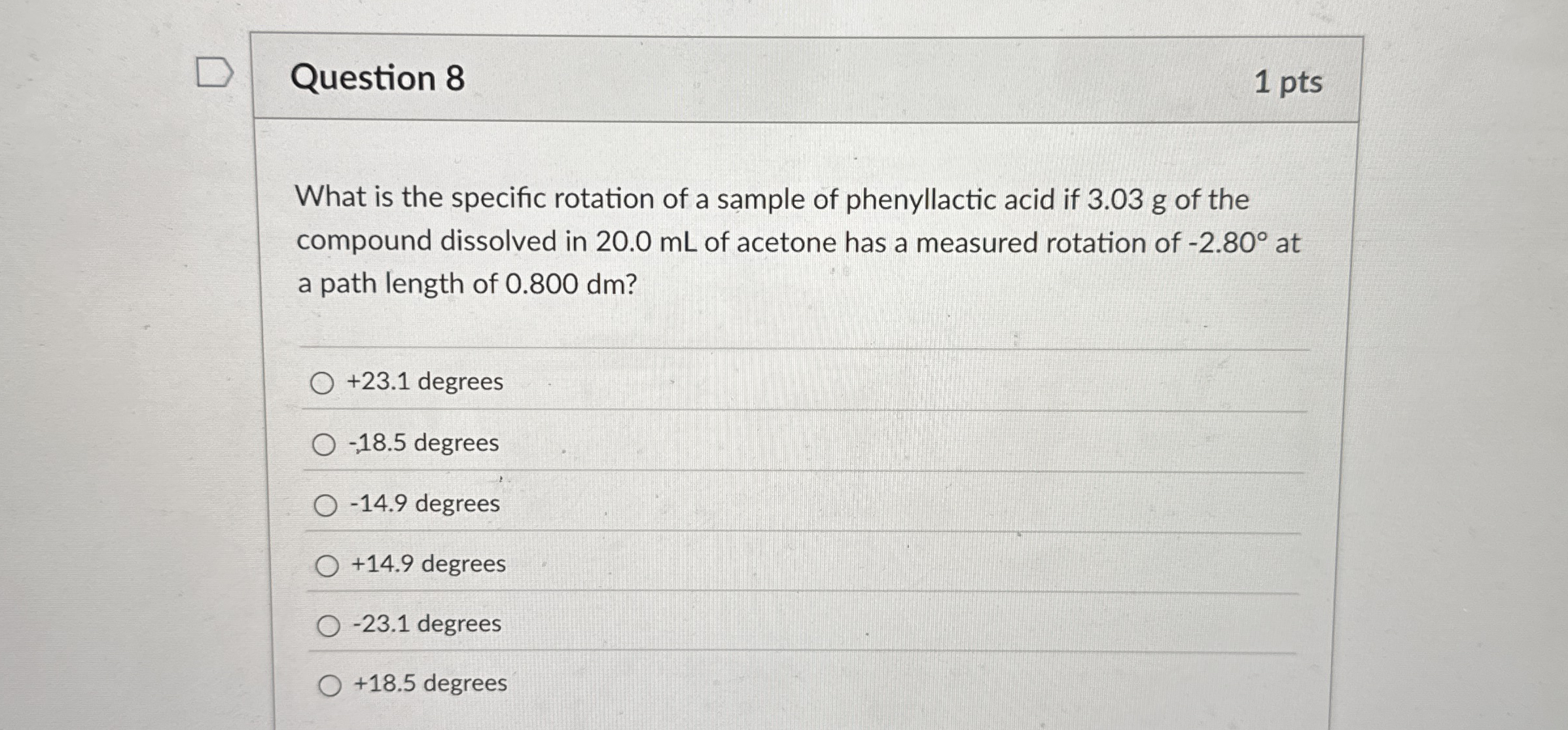 Solved Question 81 ﻿ptsWhat is the specific rotation of a | Chegg.com