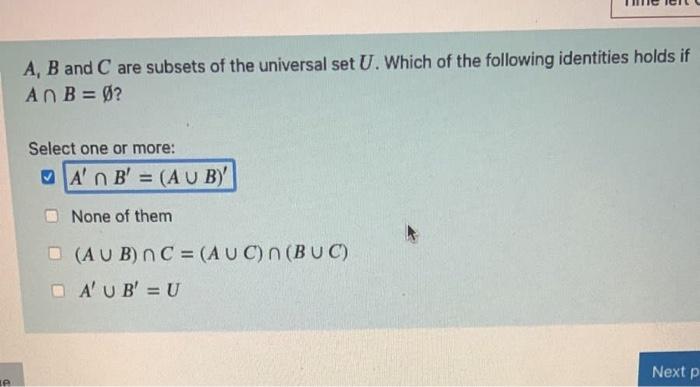 Solved A,B and C are subsets of the universal set U. Which | Chegg.com