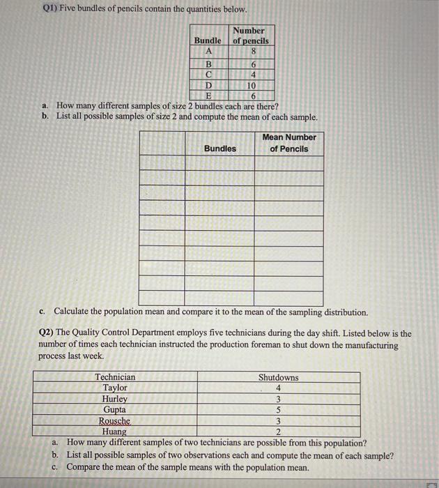 Solved (1) Five bundles of pencils contain the quantities | Chegg.com