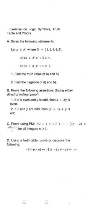 Solved Exercise on Logic Symbols, Truth Table and Proofs A. | Chegg.com