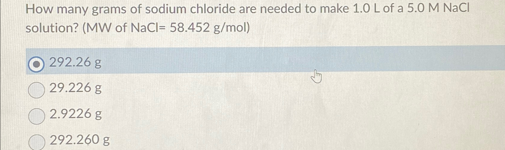 Solved How many grams of sodium chloride are needed to make | Chegg.com