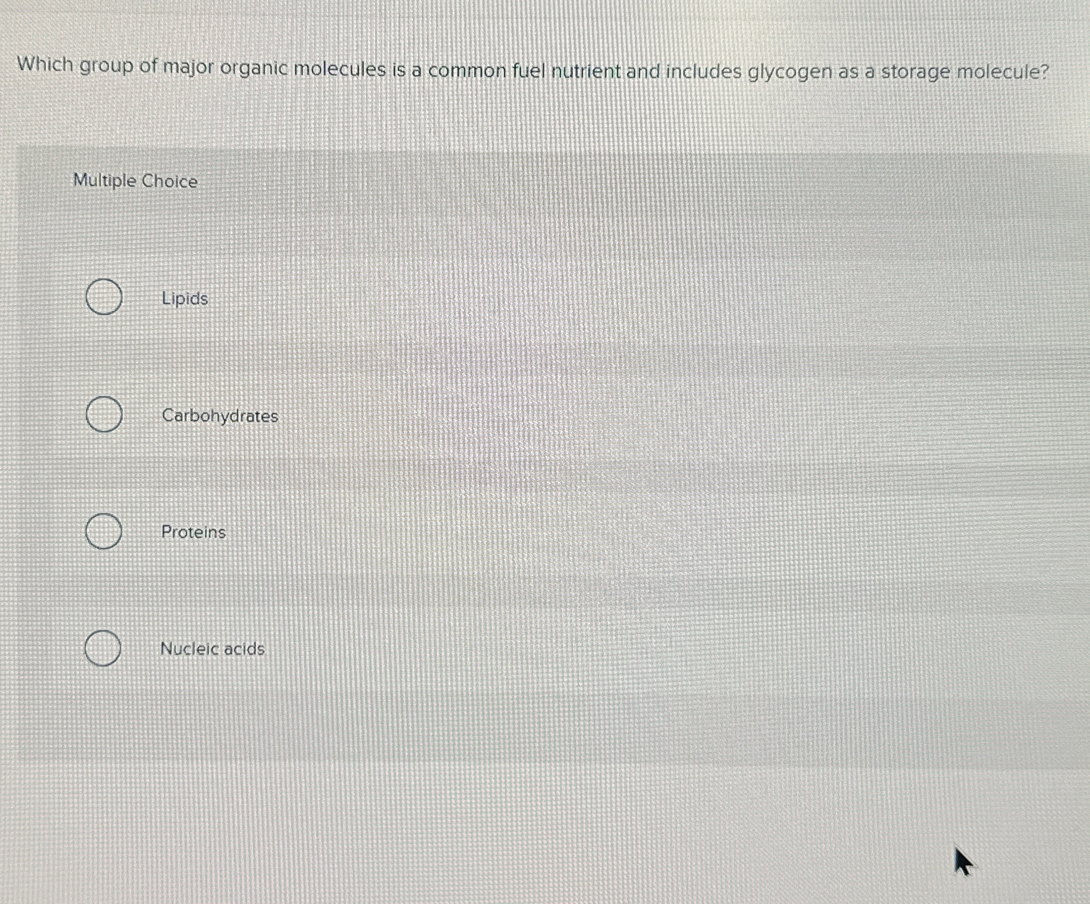 Solved Which group of major organic molecules is a common | Chegg.com