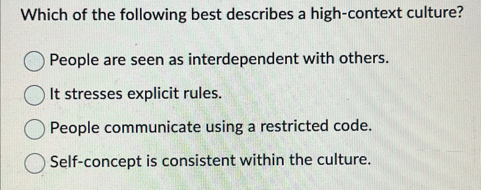 Solved Which of the following best describes a high-context | Chegg.com