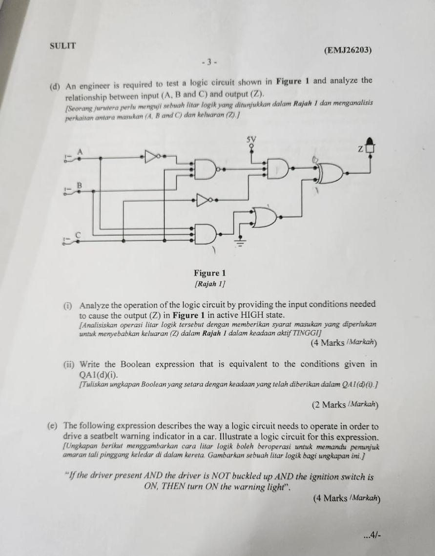 Solved SULIT(EMJ26203)-3-(d) ﻿An engineer is required to | Chegg.com