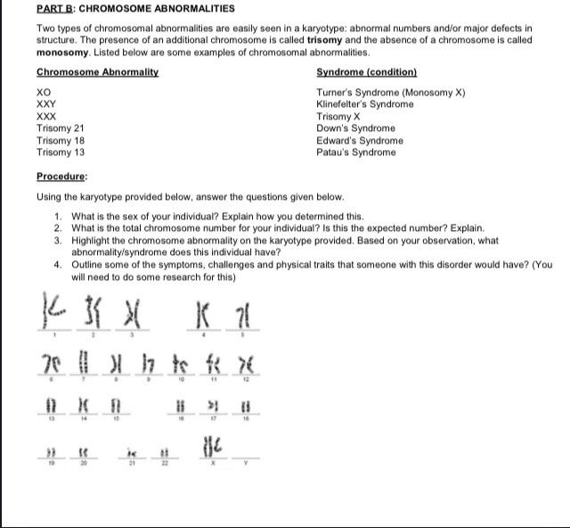 Solved PART B: CHROMOSOME ABNORMALITIES Two types of | Chegg.com