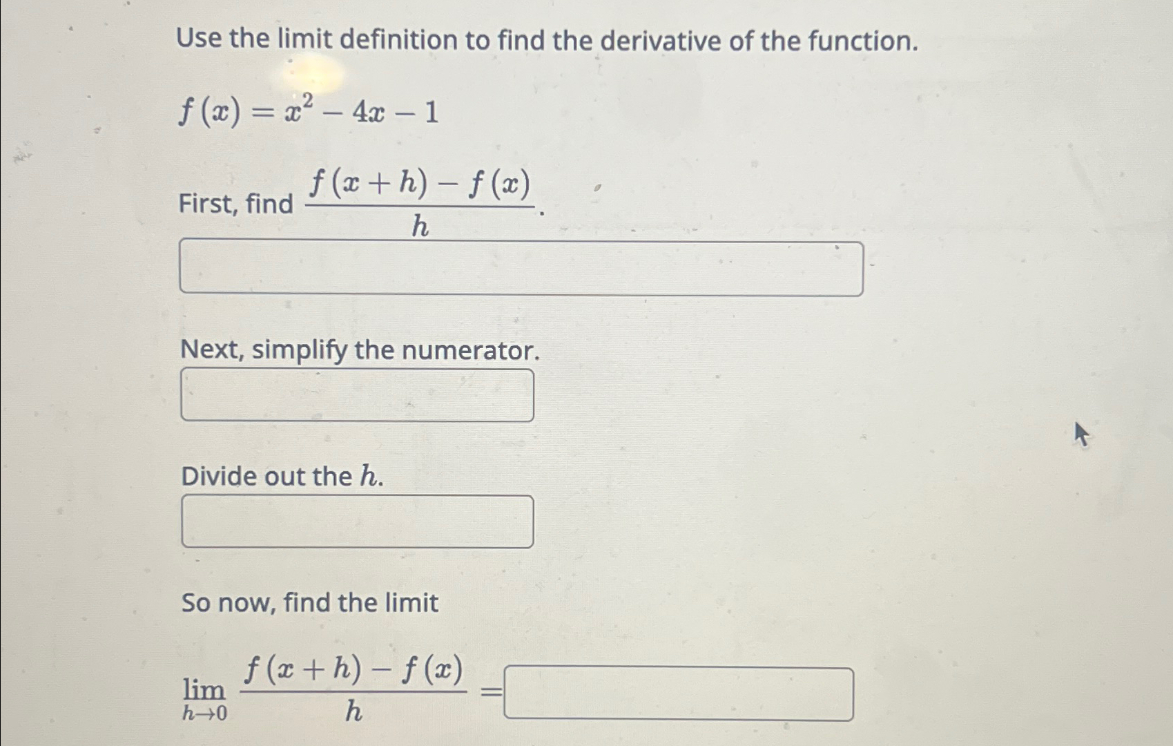 Solved Use the limit definition to find the derivative of | Chegg.com