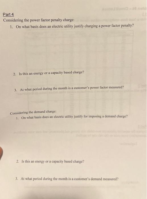 Solved Part 4 Considering the power factor penalty charge: | Chegg.com