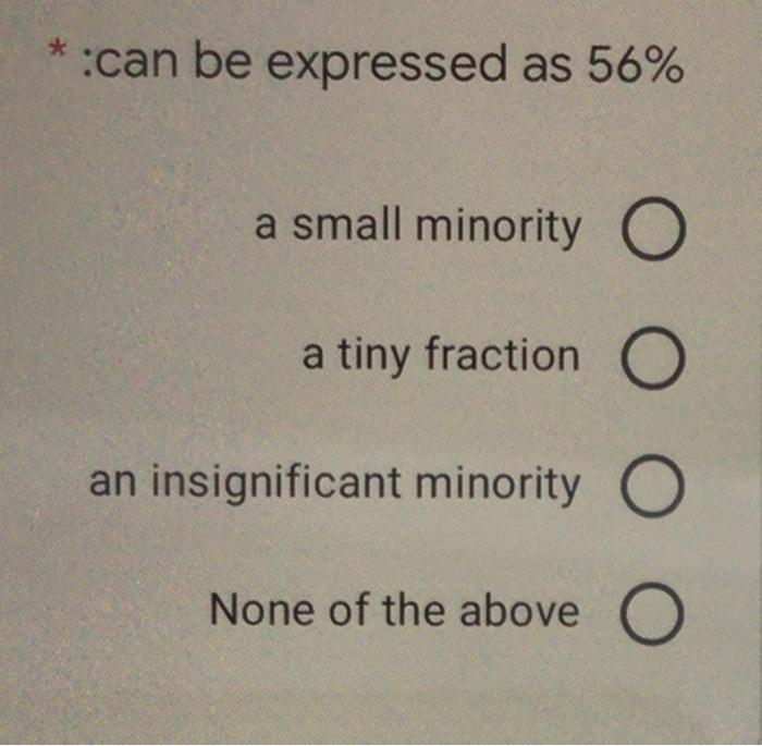 Solved :can be expressed as 56% a small minority O a tiny | Chegg.com