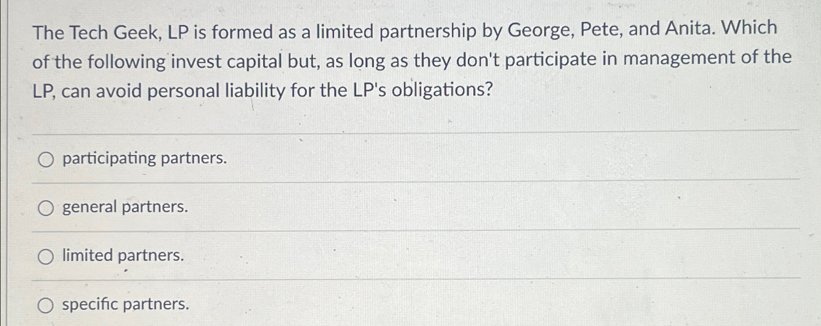 Solved The Tech Geek, LP is formed as a limited partnership | Chegg.com