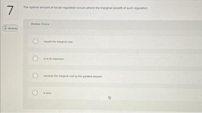 Solved The optimal amount of social regulation occurs where | Chegg.com