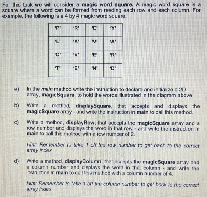 Solved For this task we will consider a magic word square. A | Chegg.com