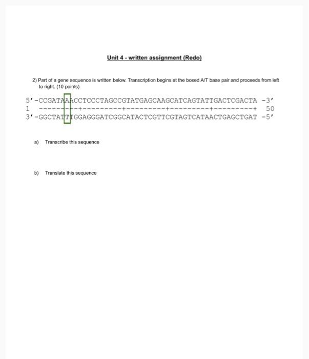 Solved 2) Part of a gene sequence is written below. | Chegg.com