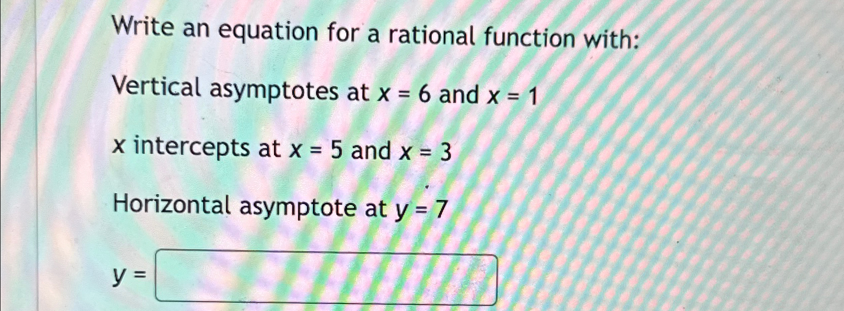 Solved Write an equation for a rational function | Chegg.com