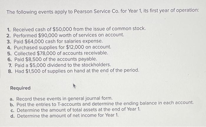 Solved The following events apply to Pearson service Co. for | Chegg.com