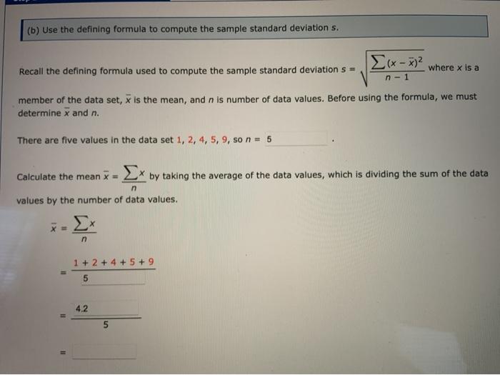 Solved (b) Use the defining formula to compute the sample | Chegg.com