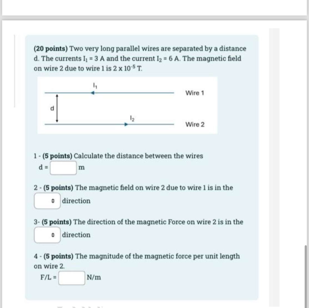 Solved (20 ﻿points) ﻿Two very long parallel wires are | Chegg.com
