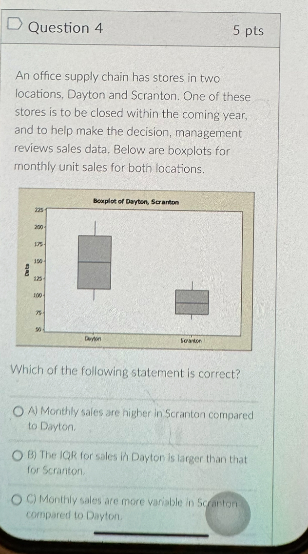Solved Question 45 ﻿ptsAn office supply chain has stores in | Chegg.com