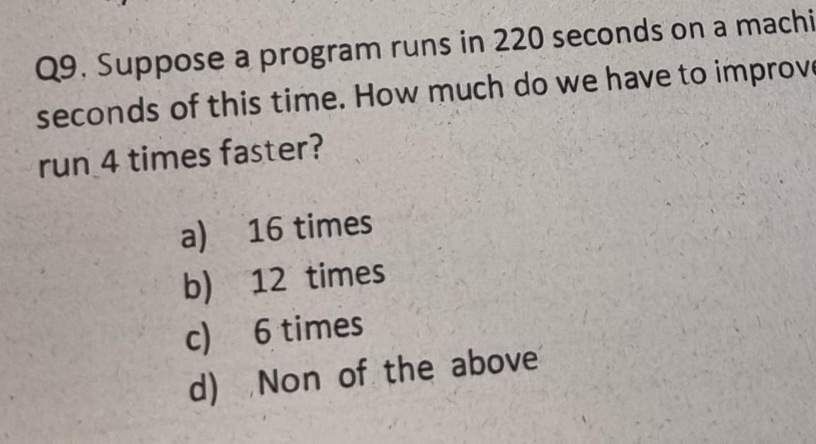 Solved Q9, Suppose a program runs in 220 seconds on a mach | Chegg.com