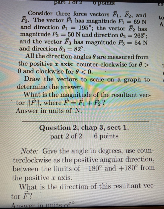 Solved ρειιΙοι 2 ο ρoιats Consider three force vectors F1, | Chegg.com