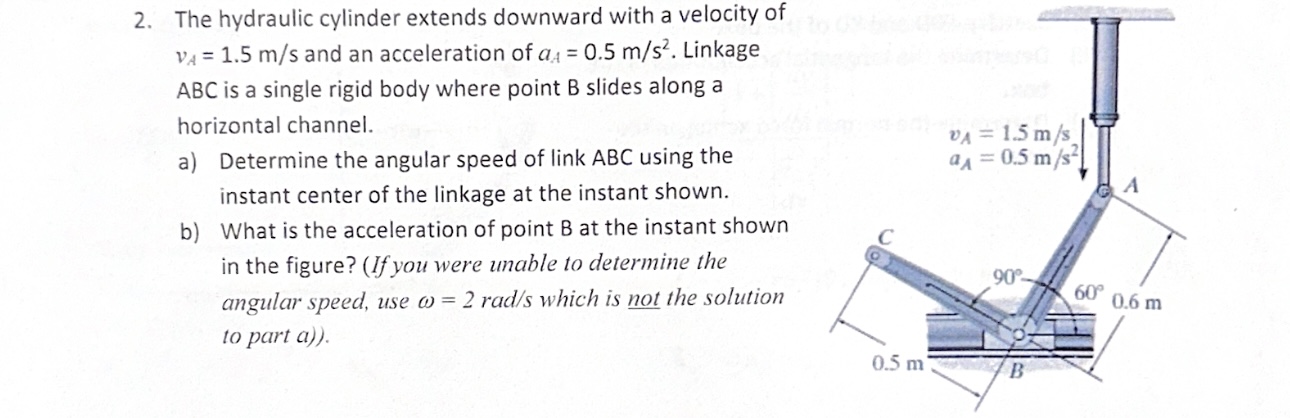 Solved The hydraulic cylinder extends downward with a | Chegg.com