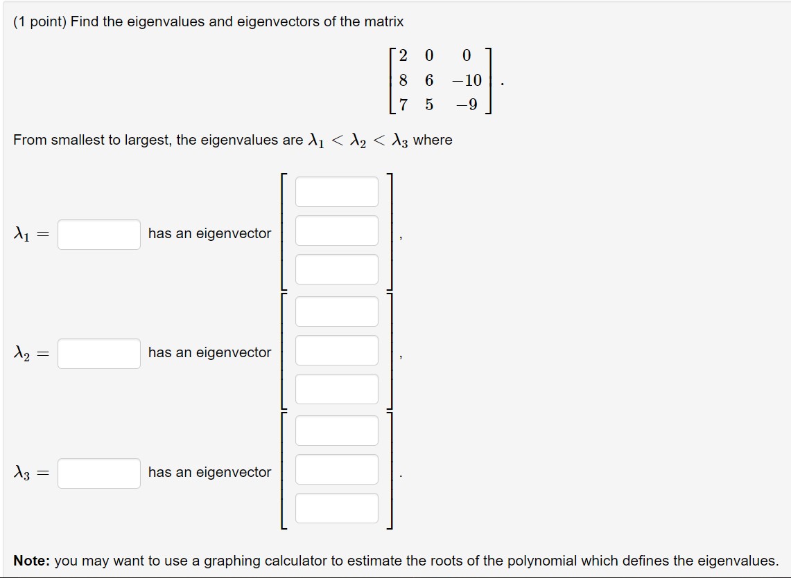 Solved (1 ﻿point) ﻿Find the eigenvalues and eigenvectors of | Chegg.com