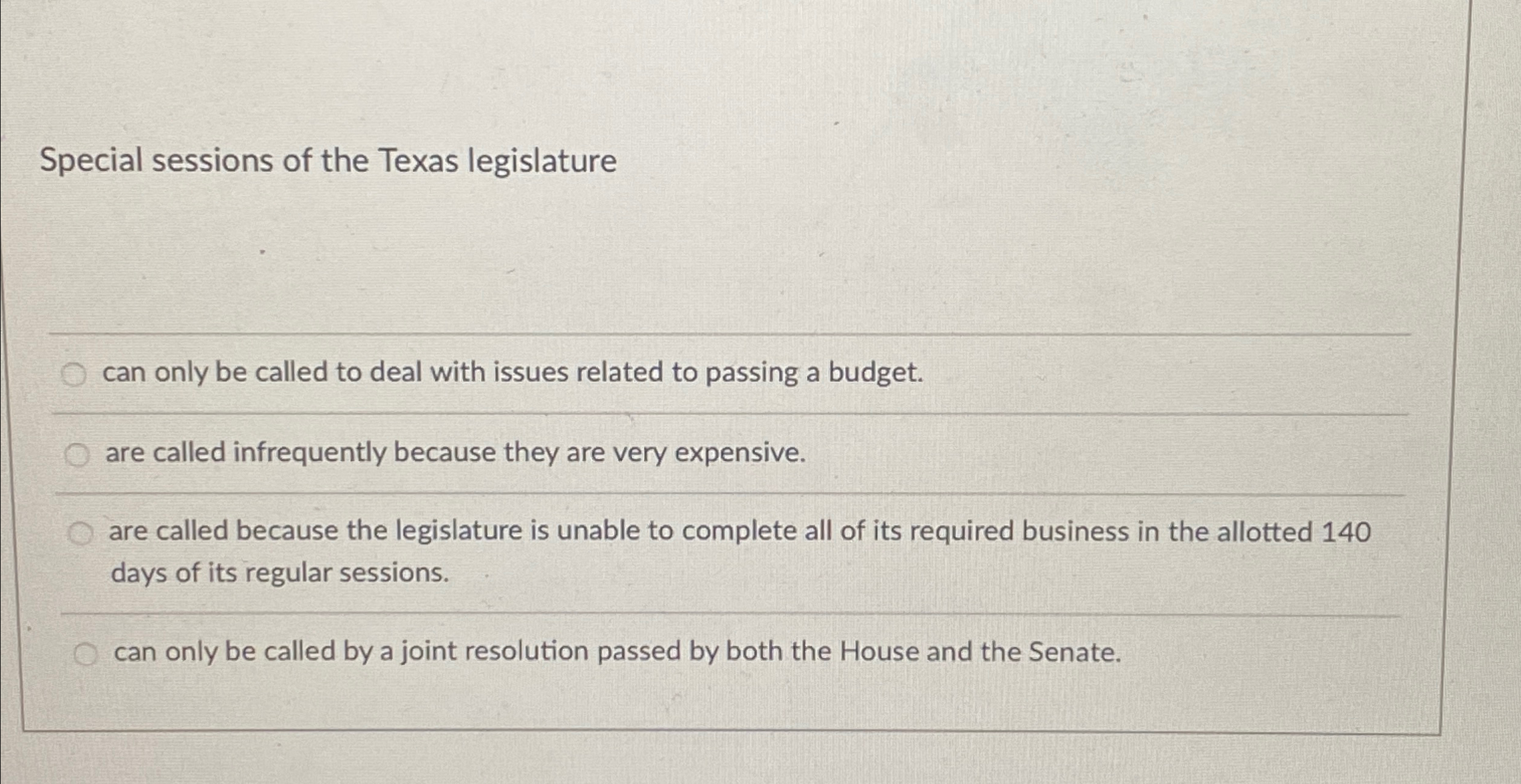 Solved Special sessions of the Texas legislatureq,can only | Chegg.com